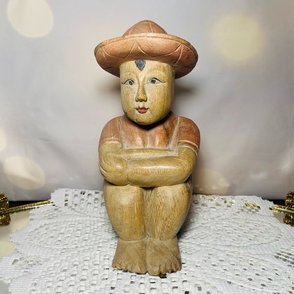 Accents | Vintage Seated Boy Carved Wood Statuesculpture | Poshmark